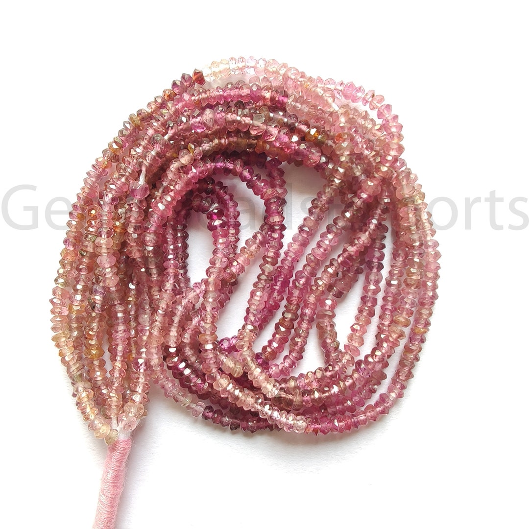 Natural Pink Tourmaline Rondelle Shape Gemstone Beads Faceted Rondelle ...