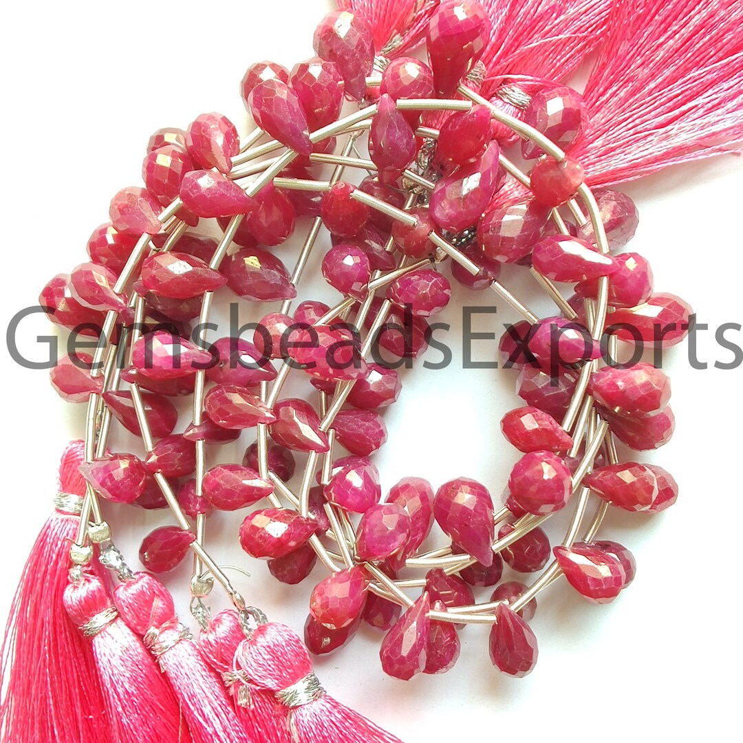 20 Pcs, Dyed Ruby Faceted Drop Shape Beads | Briolette Drop Cut Dyed ...