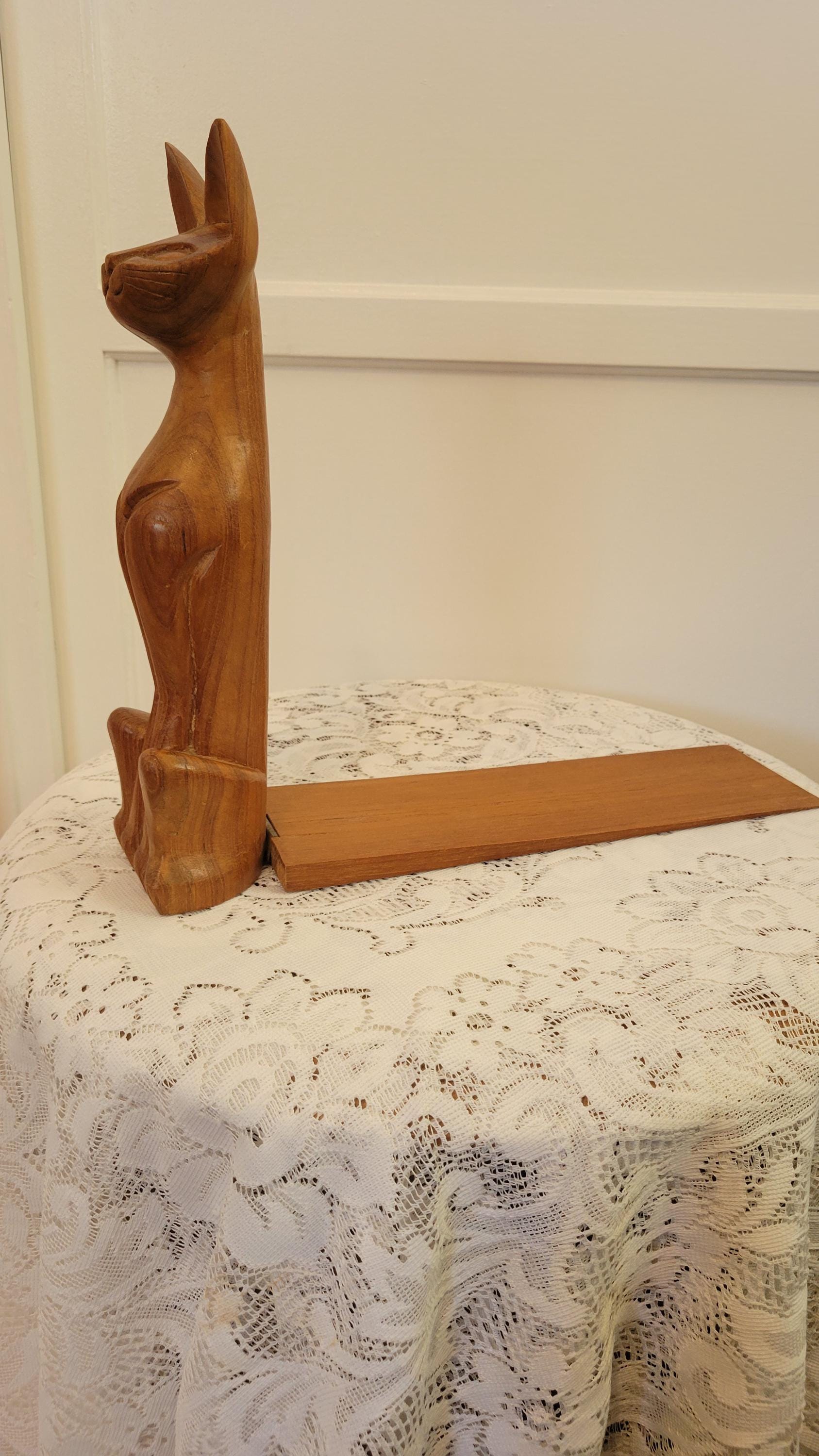 Mid Century Modern Wood Cat Statue Bookends - Etsy