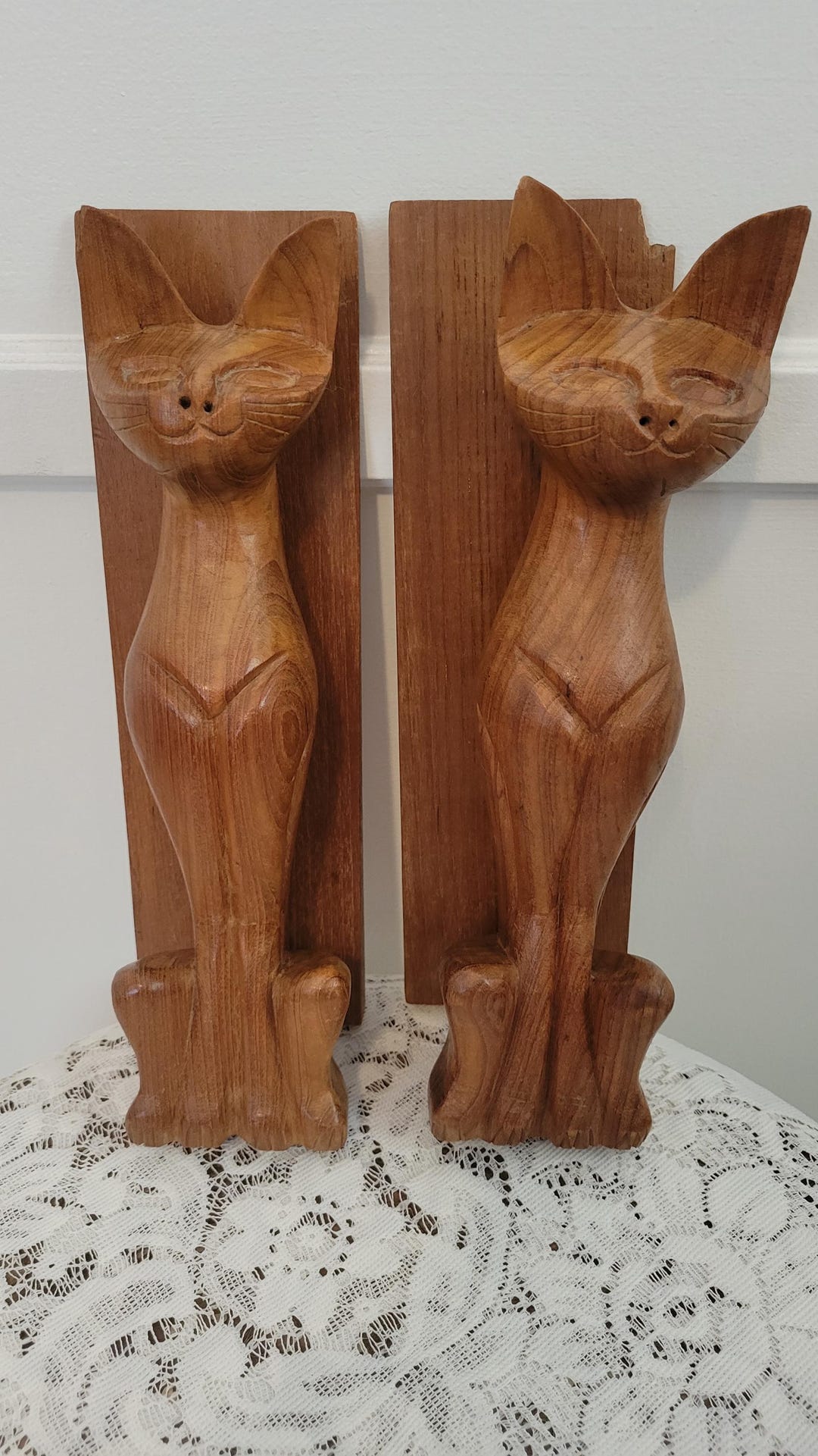Mid Century Modern Wood Cat Statue Bookends - Etsy