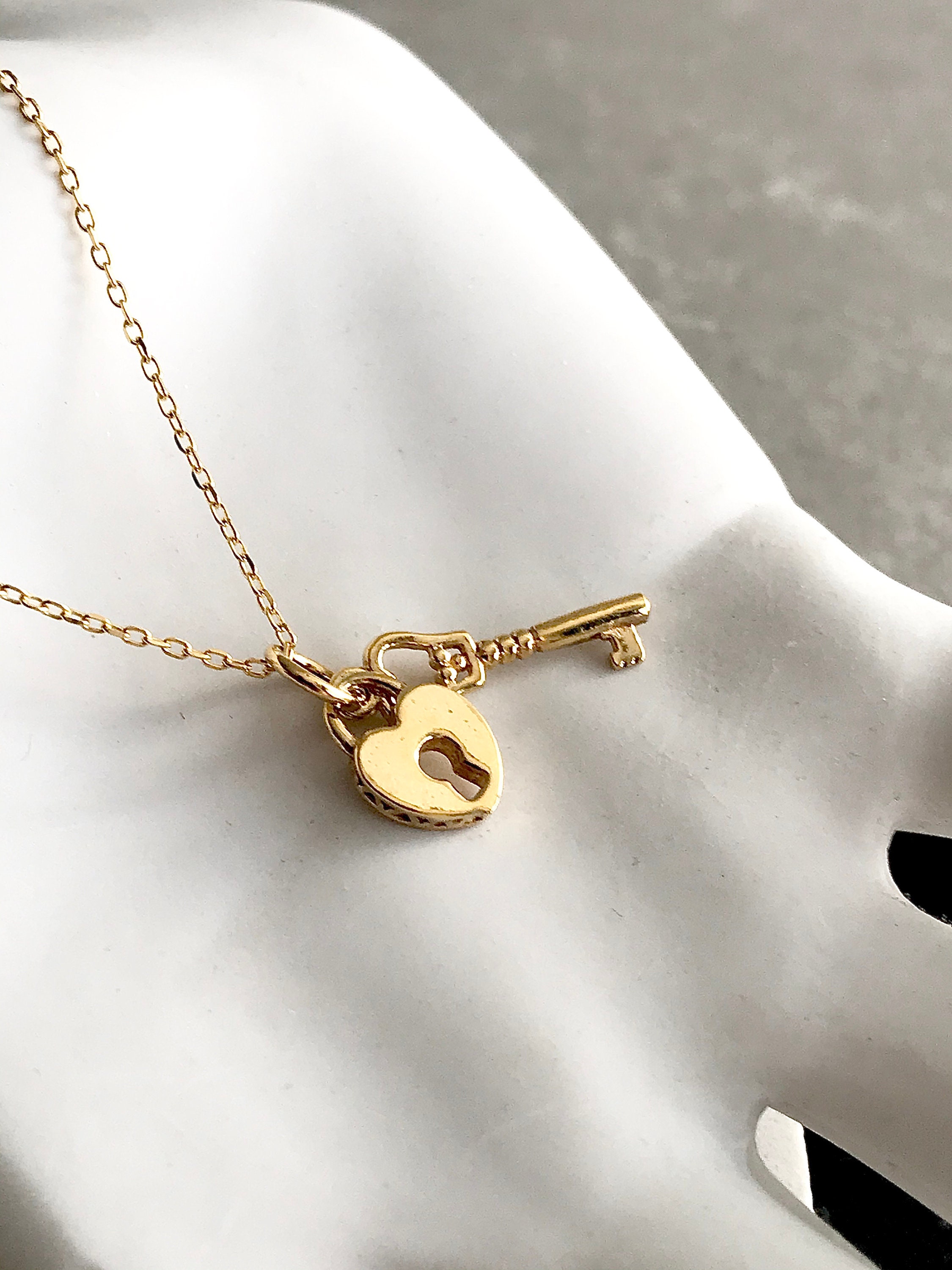 Key to My Heart Lock and Key Necklace, 18k Gold Plated Sterling Silver ...
