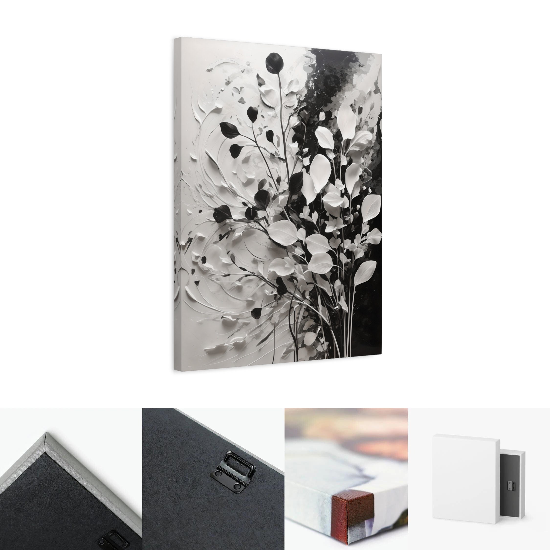 Monochromatic 3D Effect Botanical Acrylic Abstract Painting Wall Art ...