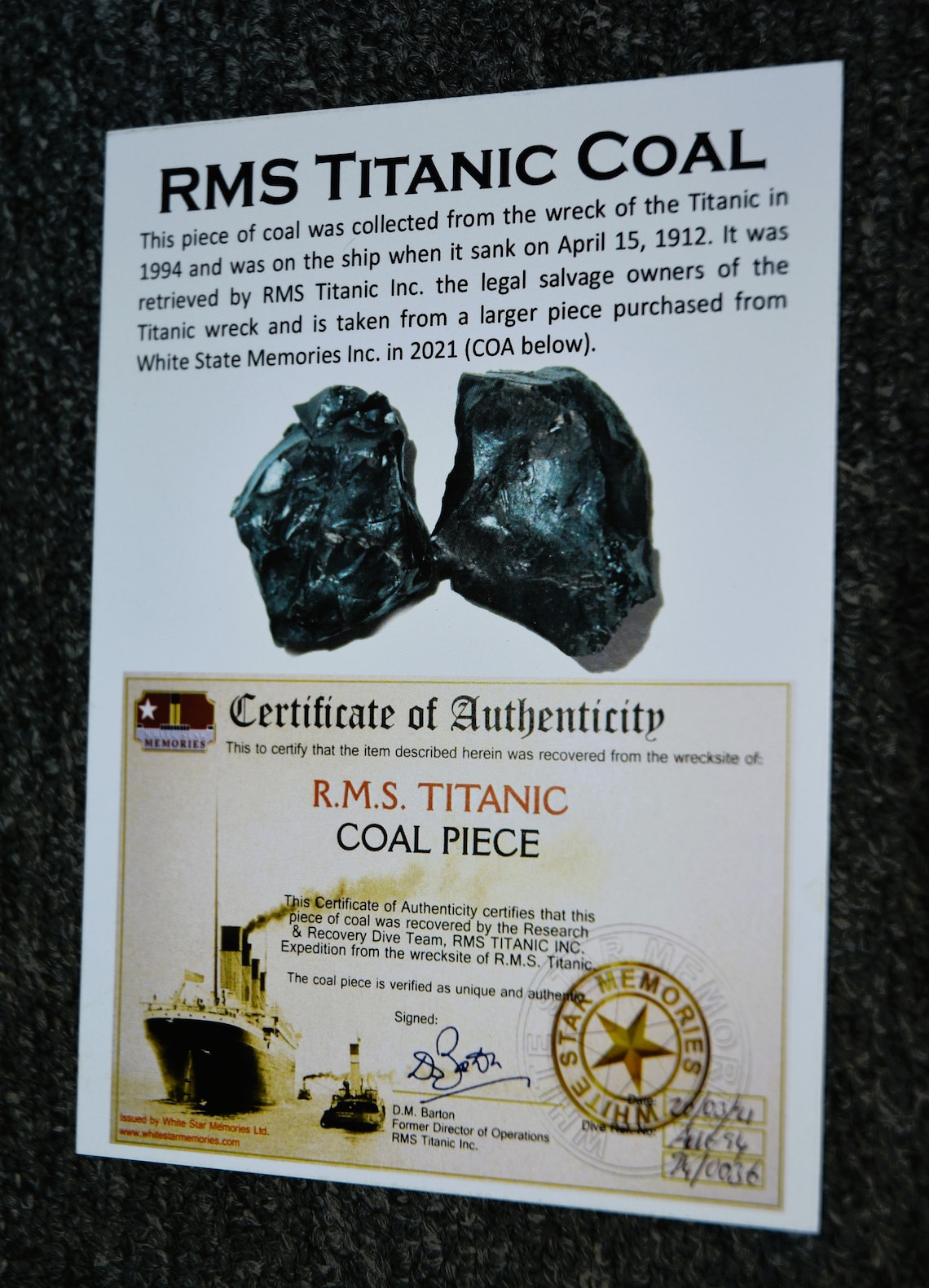 TITANIC Ship Salvaged Coal Relic FRAMED PRESENTATION With 1912 Penny ...