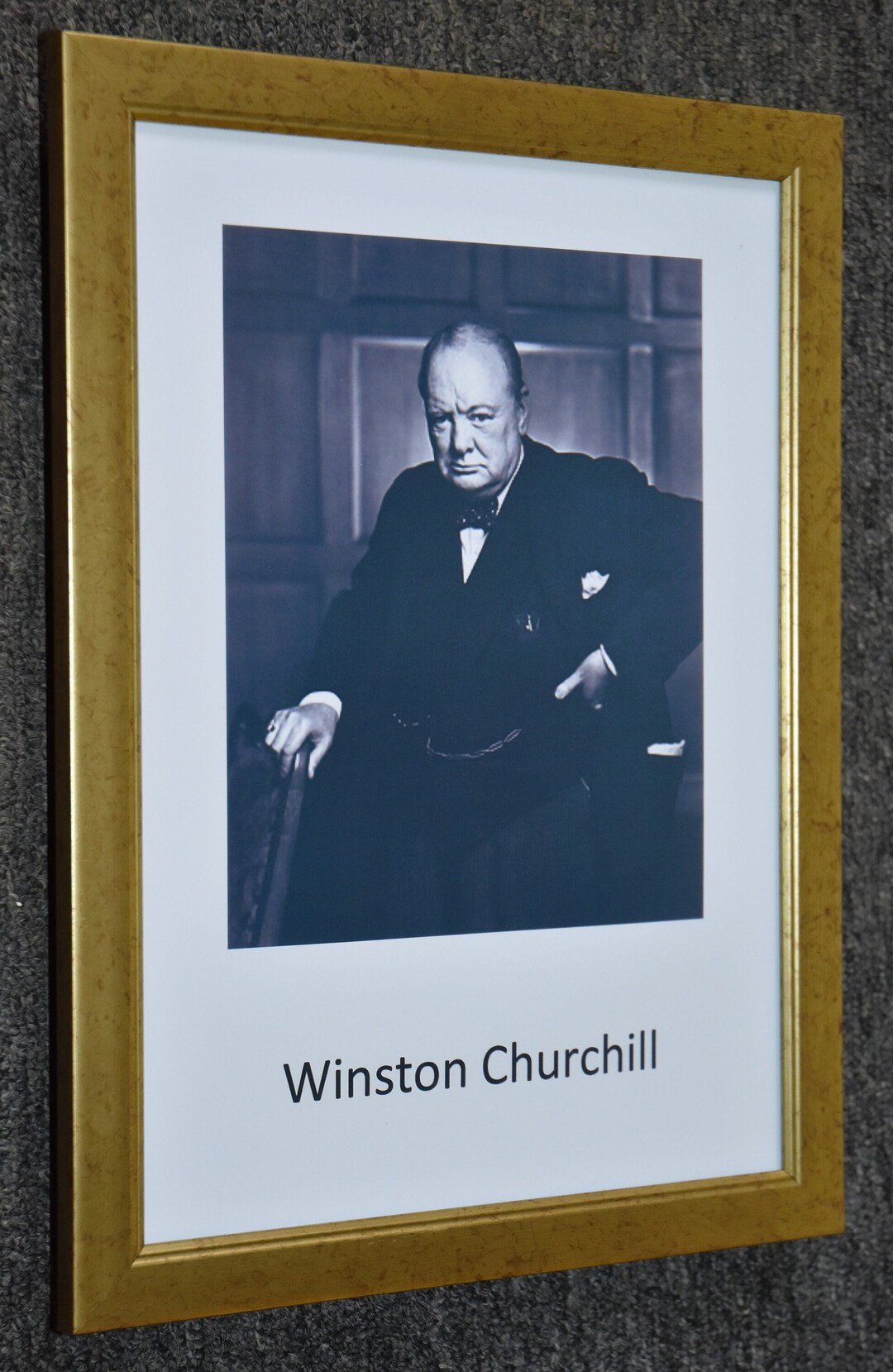 Quality Winston Churchill Official Portrait Picture GOLD FRAMED Glass ...