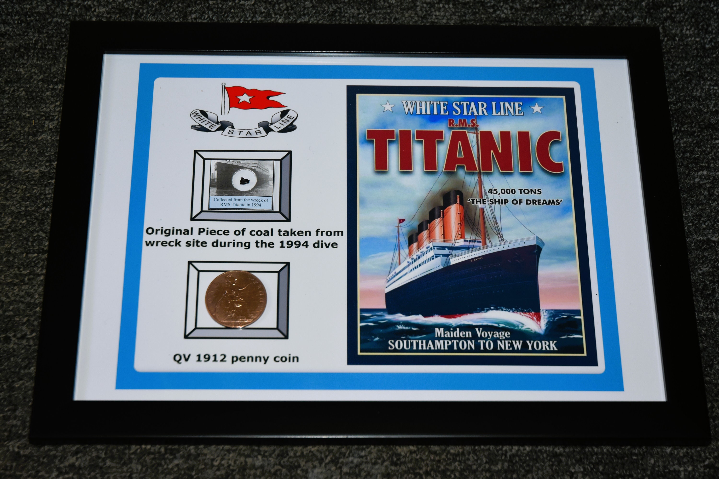 TITANIC Ship Salvaged Coal Relic FRAMED PRESENTATION With 1912 Penny ...
