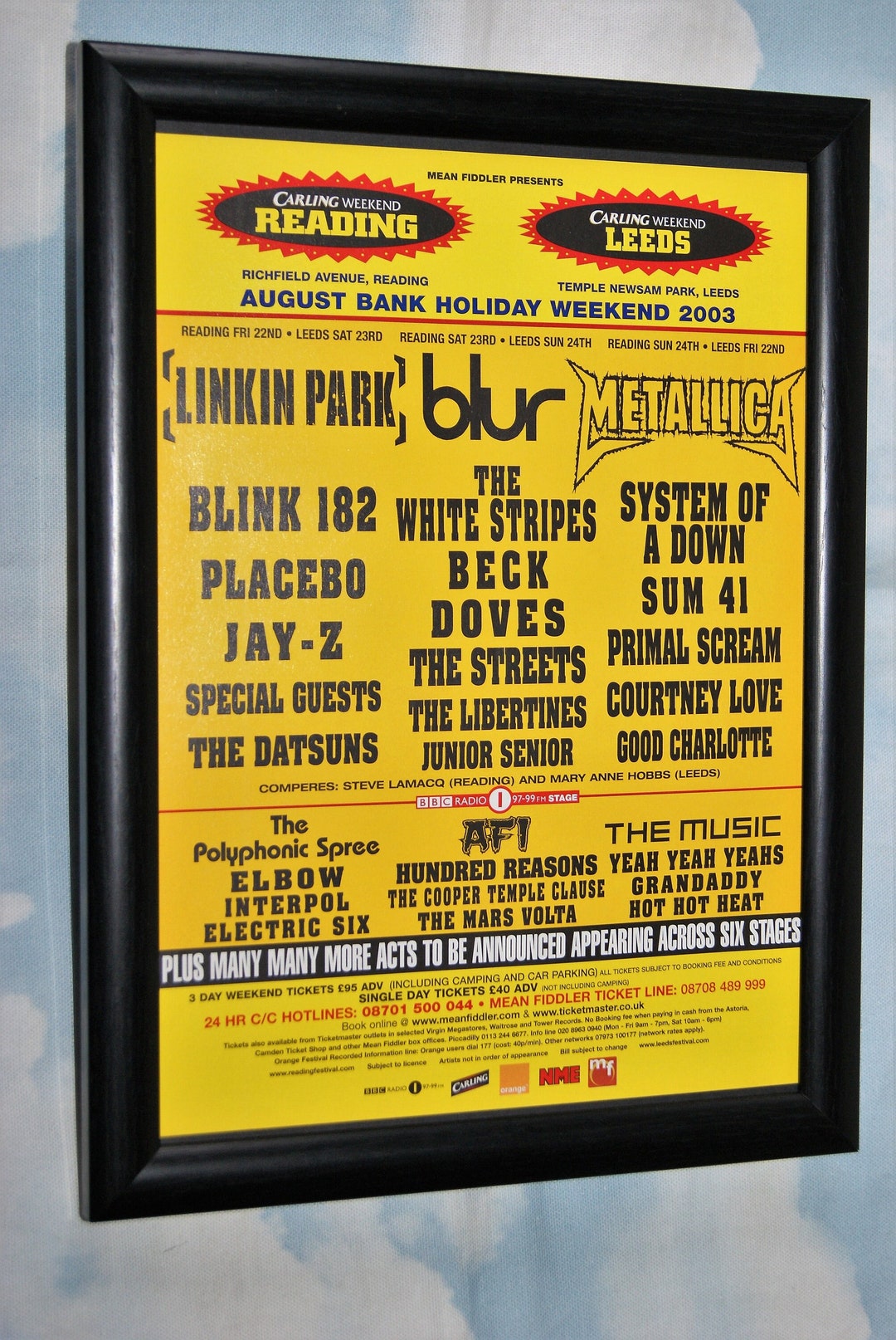 READING 2003 Rock Festival Music Poster ORIGINAL & FRAMED Headline ...