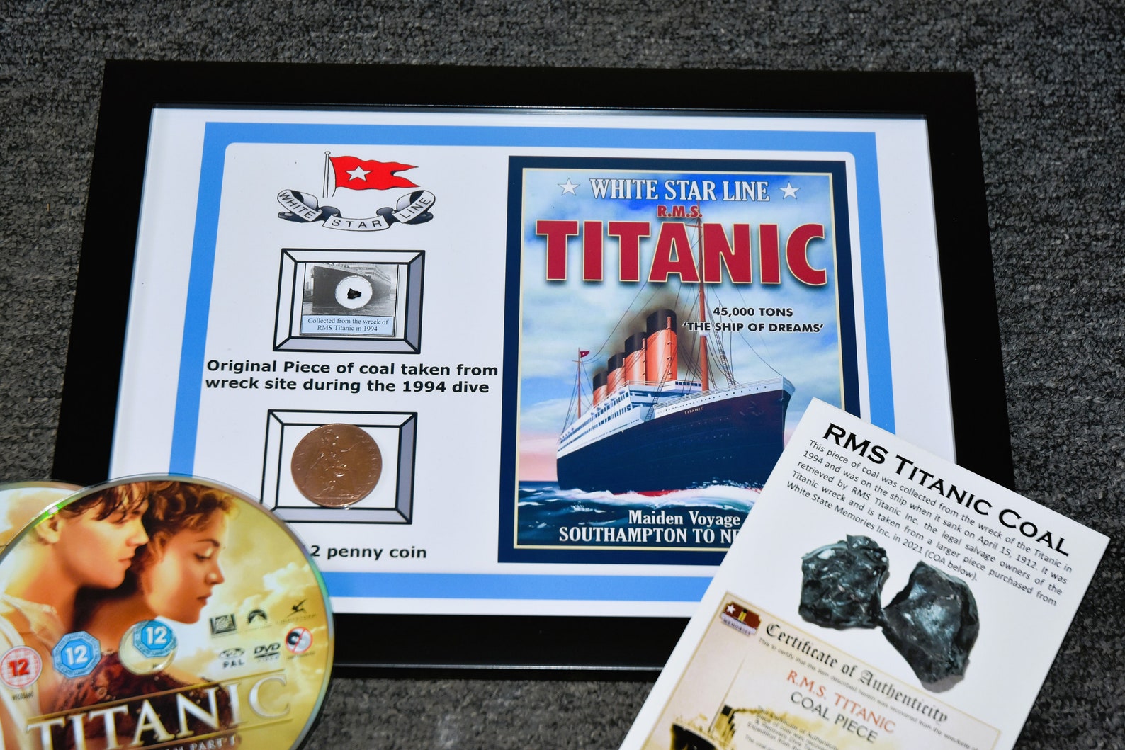TITANIC Ship Salvaged Coal Relic FRAMED PRESENTATION With 1912 Penny ...
