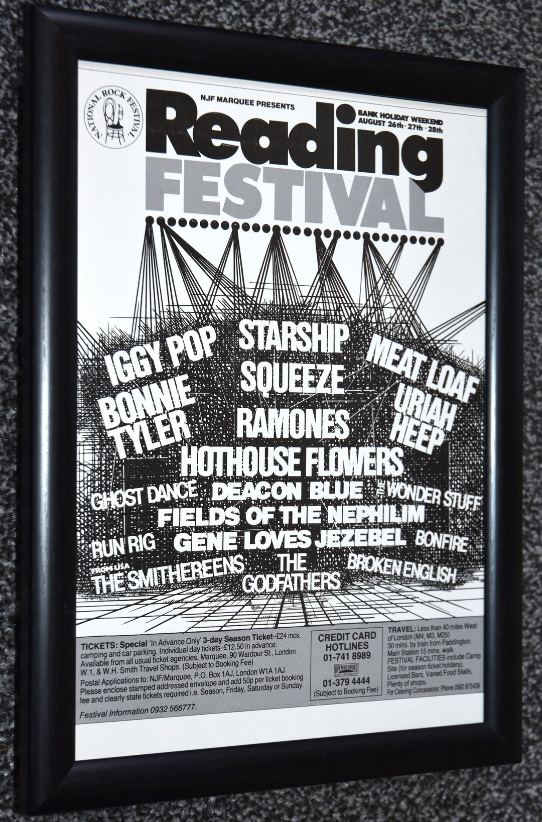READING 1988 Rock Festival Music Lineup RARE Poster Original & FRAMED ...