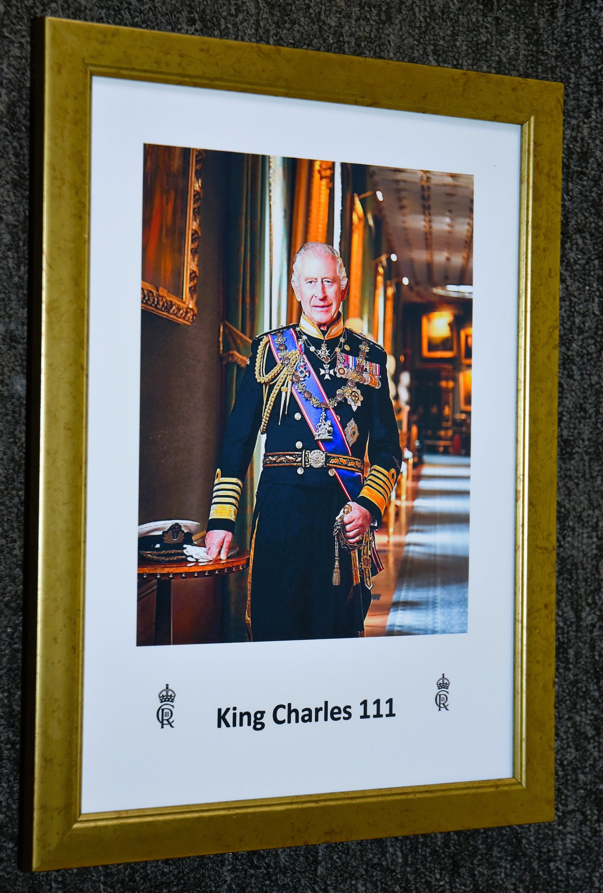 Official Portrait of Picture of King Charles III GOLD A4 FRAMED Charles ...