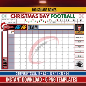 Christmas Day Football Squares, Printable Templates in 4 Sizes ...