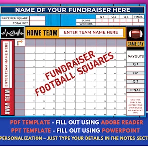Editable Football Fundraiser Squares: Edit Team/fundraiser Name ...