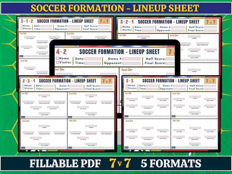 7v7 Soccer Formation Lineup Sheet, Editable PDF, Soccer Training ...