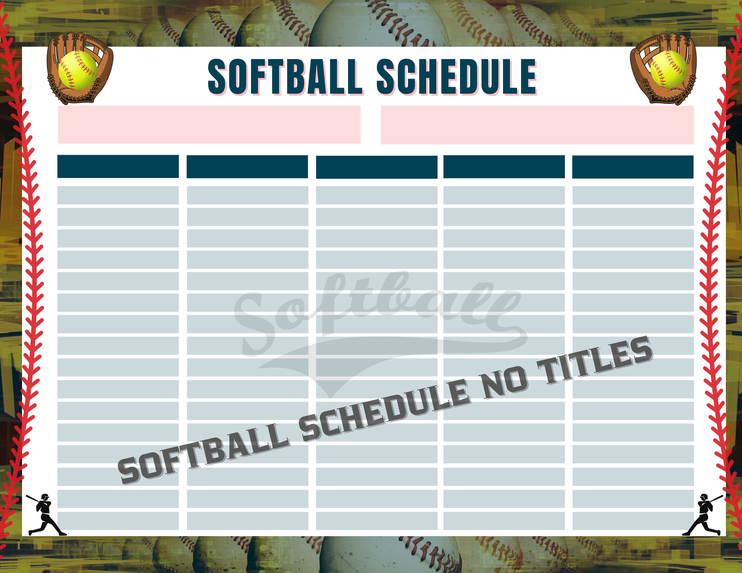 Softball Bundle Printable, Softball Schedule Template, Field Position ...