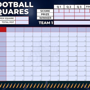 Football Squares, 100 Squares, Editable PDF Template, Printable PNG ...