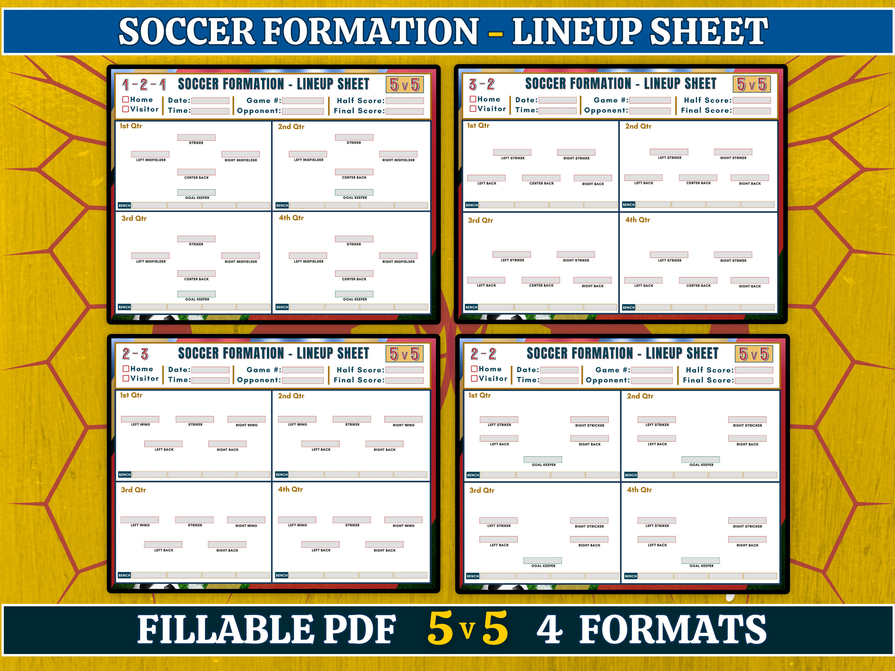 5v5 Soccer Formation Lineup Sheet, Soccer Season, Soccer Planner ...