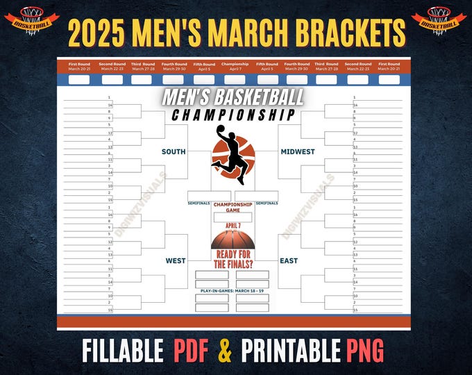2025 March Madness Men's College Basketball Tournament 64-team Bracket ...