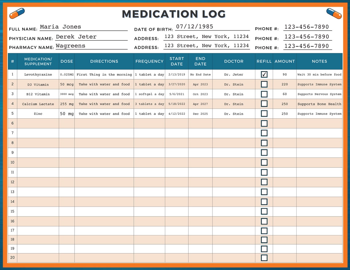 Printable Medication Log Google Sheets Printable Medication - Etsy