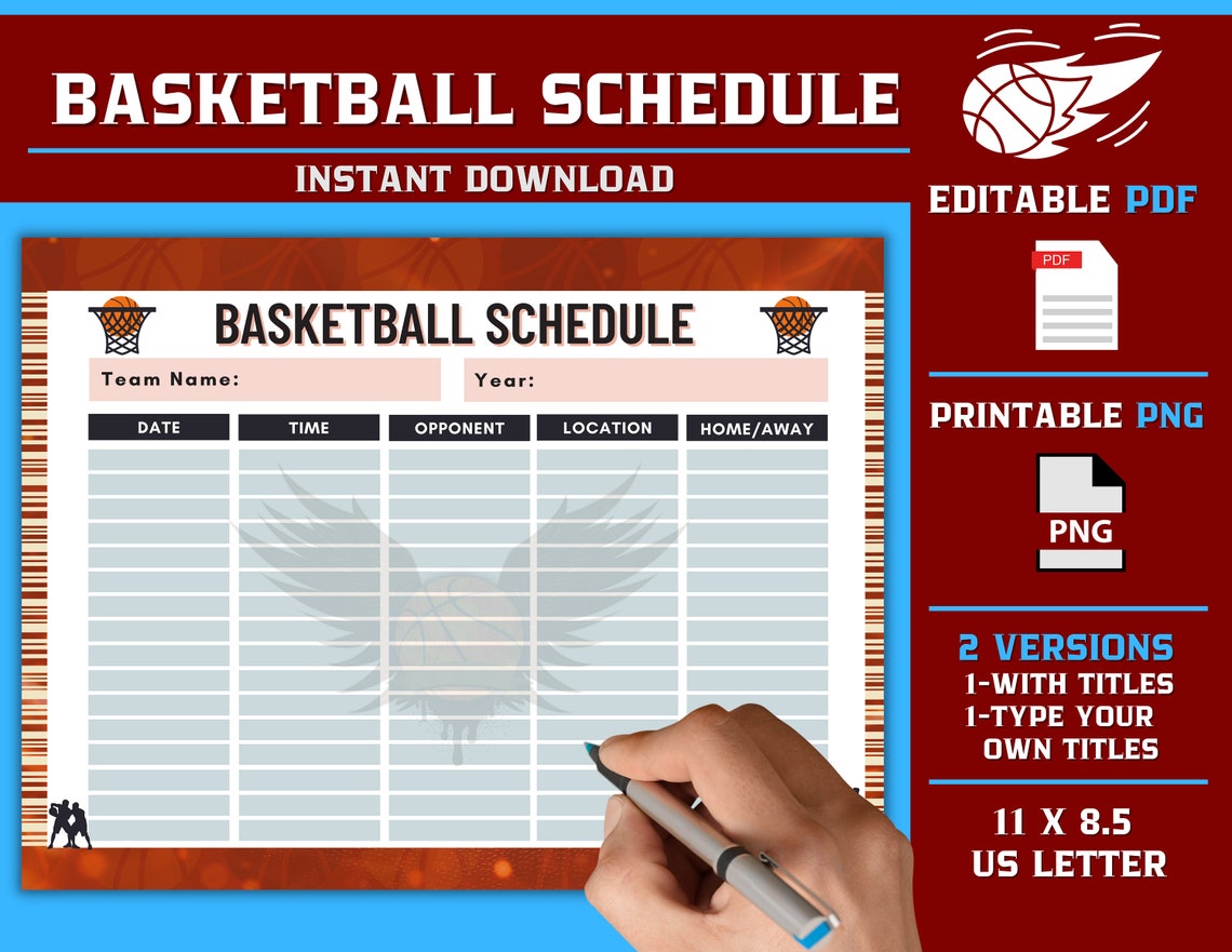 Editable Basketball Game Schedule Template, Printable Basketball ...