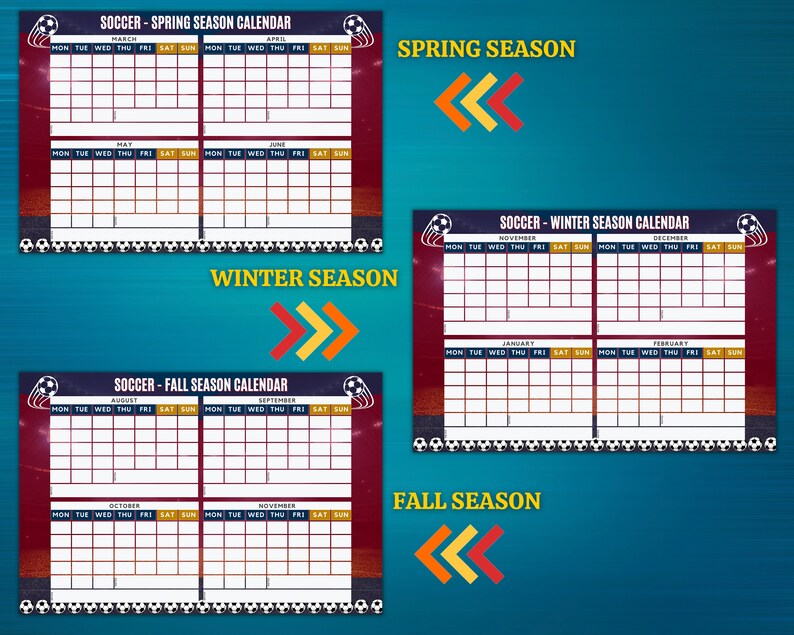 Soccer Season Calendar, Soccer Printable, Soccer Season Planner, Soccer ...