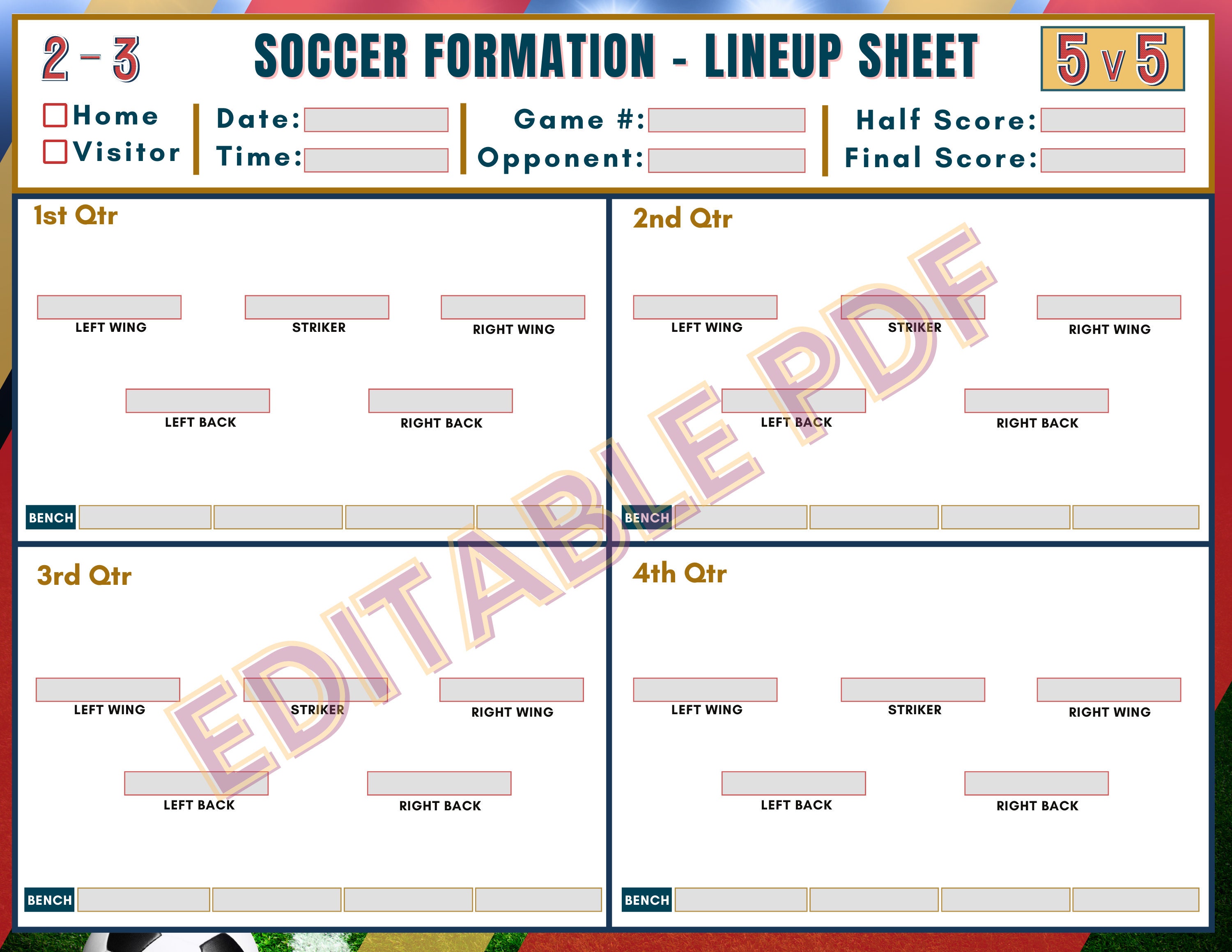 5v5 Soccer Formation Lineup Sheet, Soccer Season, Soccer Planner ...