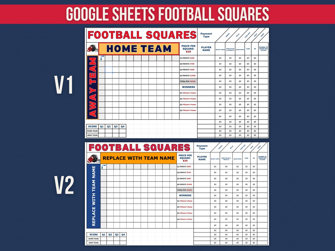Google Sheets Football Squares, Share and Edit in Real Time, 100 ...