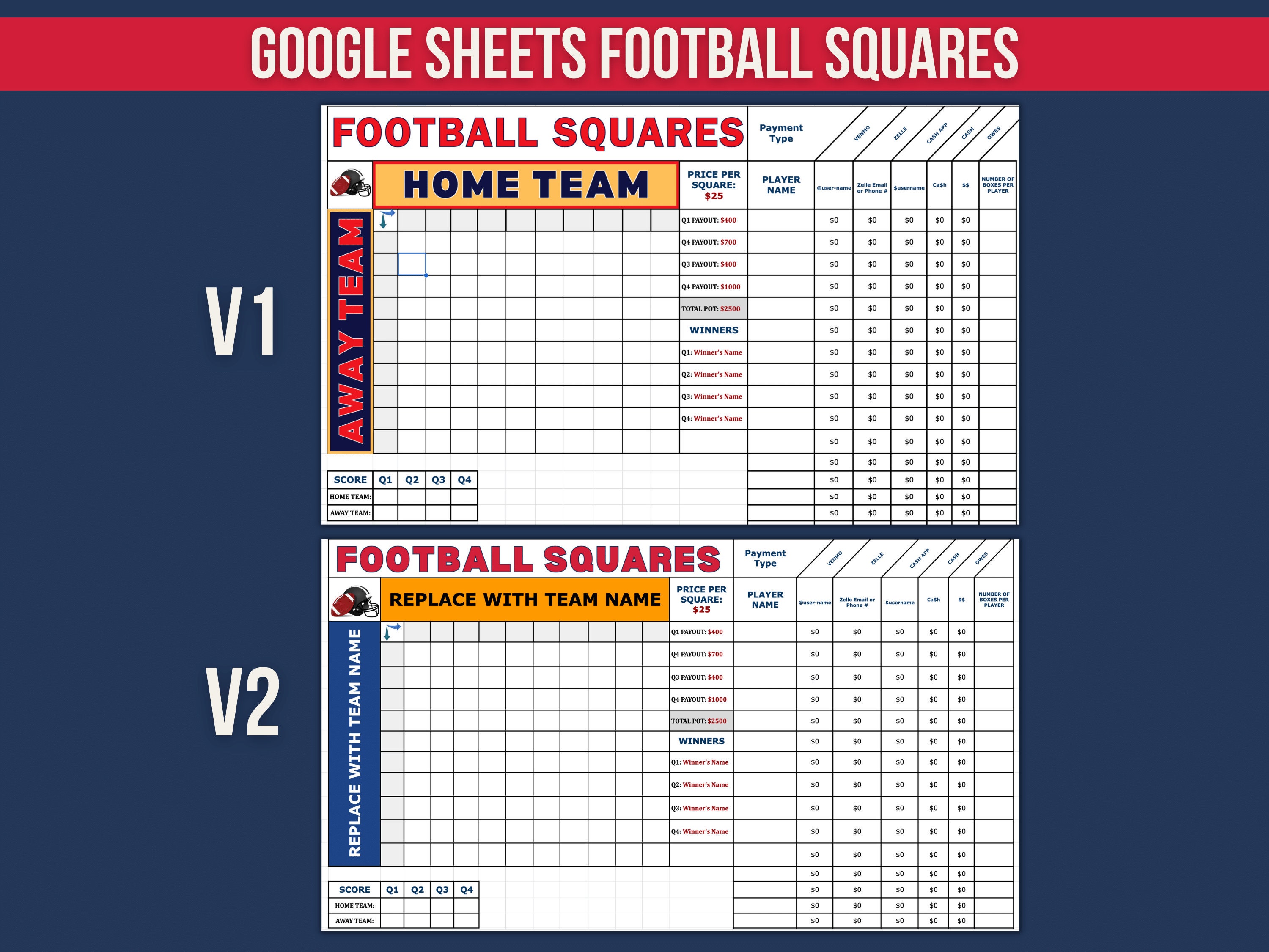 Google Sheets Football Squares, Share and Edit in Real Time, 100 ...