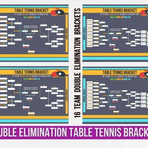 8, 16 Double Elimination Brackets, Printable Table Tennis Brackets ...