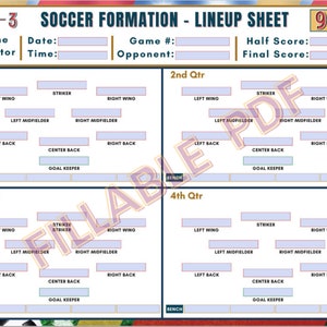 9v9 Soccer Formation Lineup Sheet, Editable PDF, Soccer Training ...
