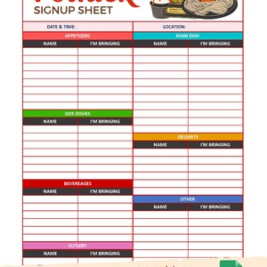 Editable Potluck Sign up Sheet, Potluck Google Sheets , Google Slides ...