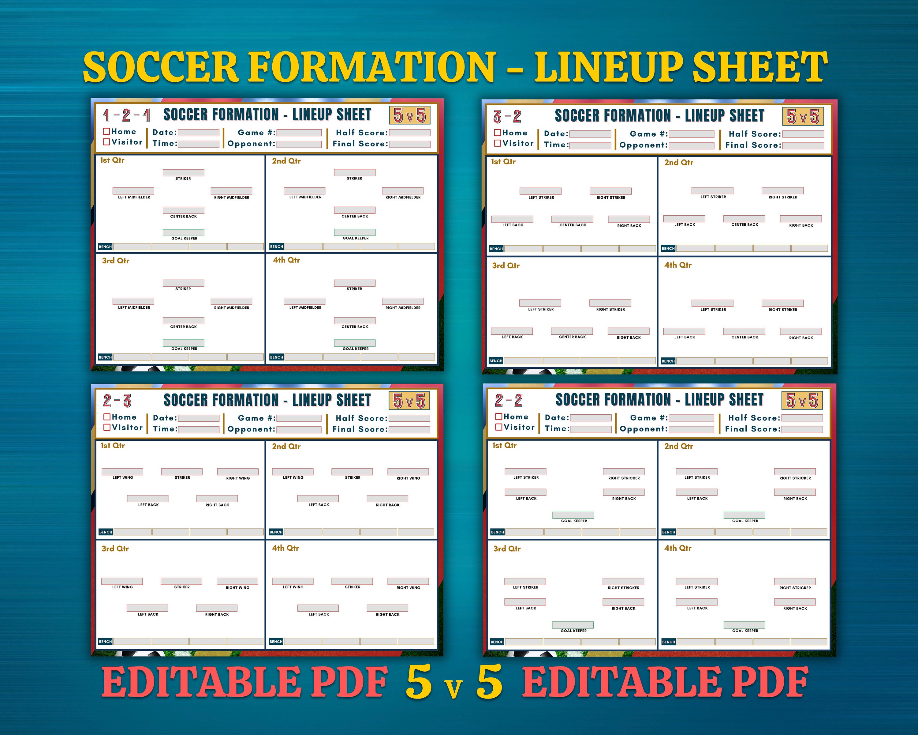 5v5 Soccer Formation Lineup Sheet Soccer Season Soccer - Etsy Israel