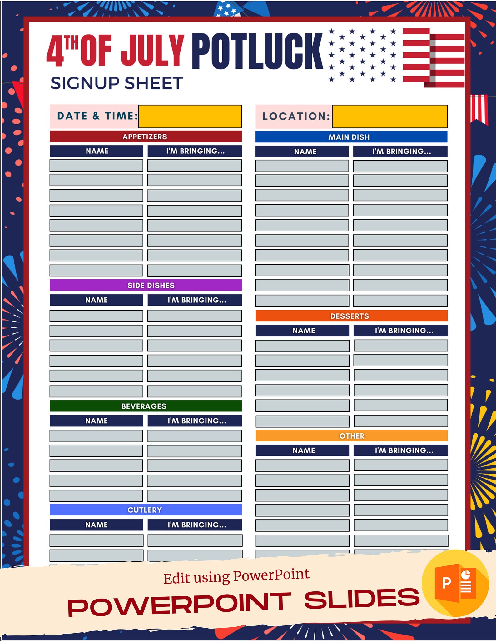 4th of July Potluck Sign up Sheet, Google Sheets, Google Slides ...