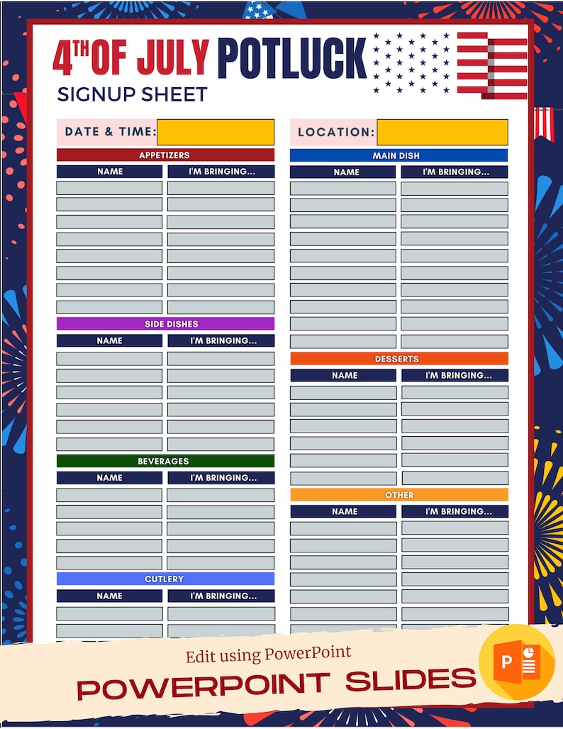 4th of July Potluck Sign up Sheet, Google Sheets, Google Slides ...