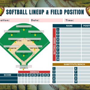 Softball Lineup and Field Position, Softball Batting Order, Editable ...