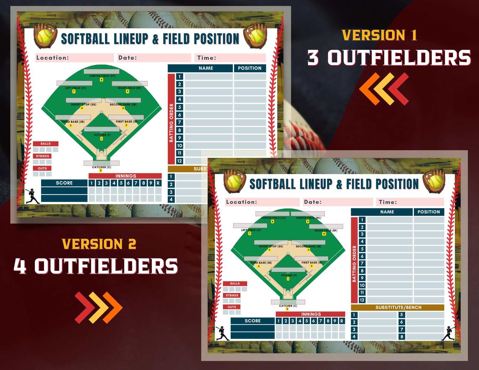 Softball Lineup and Field Position, Softball Batting Order, Editable ...
