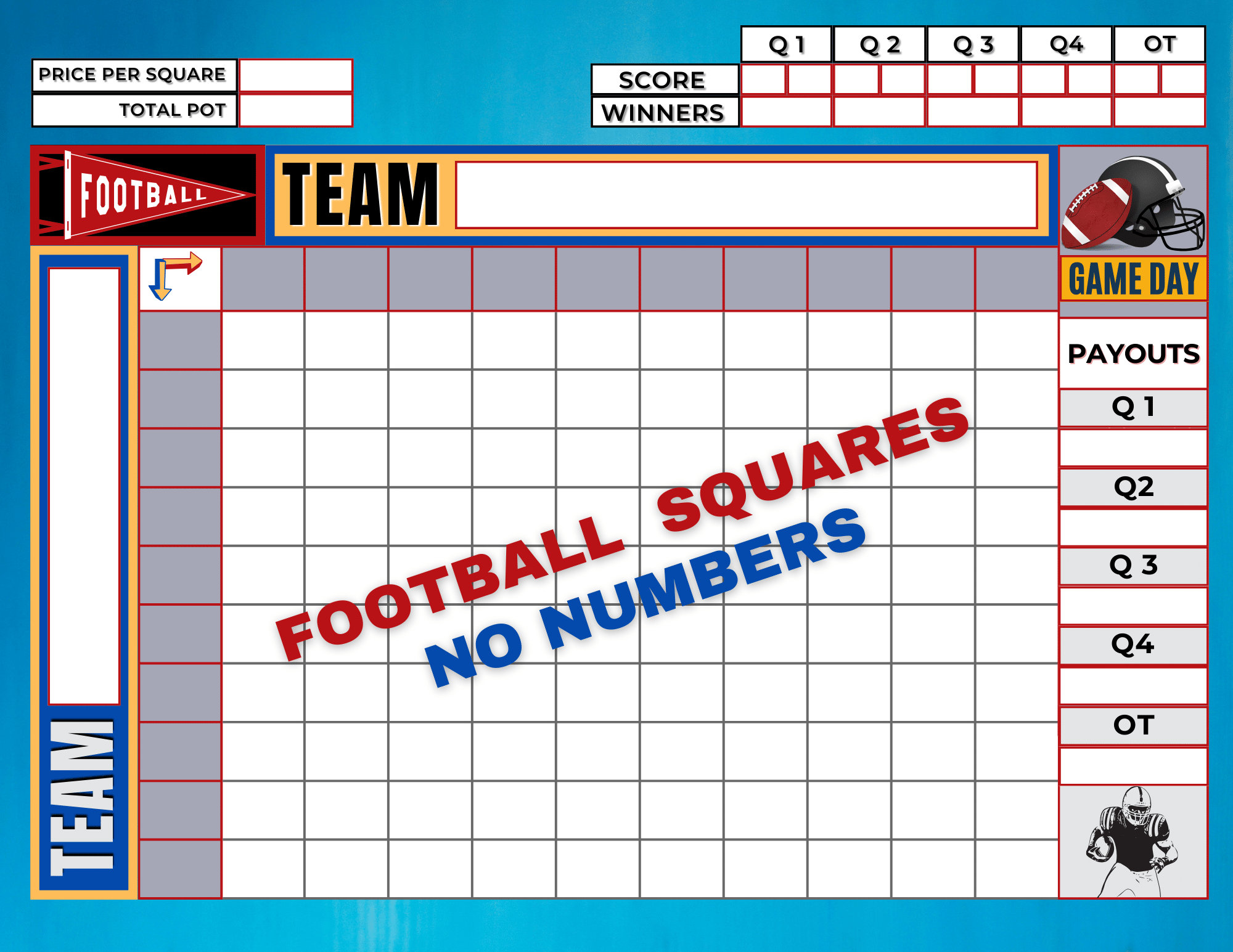 Football Squares, 100 Squares Football Pool Template, Football Boxes ...