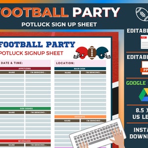 Football Party Printable Potluck Sign up Sheet Google - Etsy