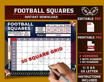 Printable Football Squares 4 Quarter Payouts 8.5x11 - Etsy