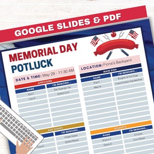 Memorial Day Potluck Sign up Sheet, Google Slides, Editbale PDF ...