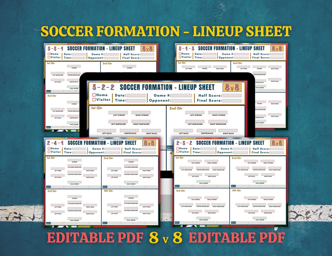 8v8 Soccer Formation Lineup Sheet Editable PDF Soccer - Etsy