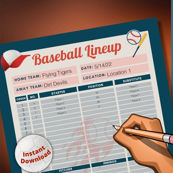 Baseball Lineup Template - Etsy