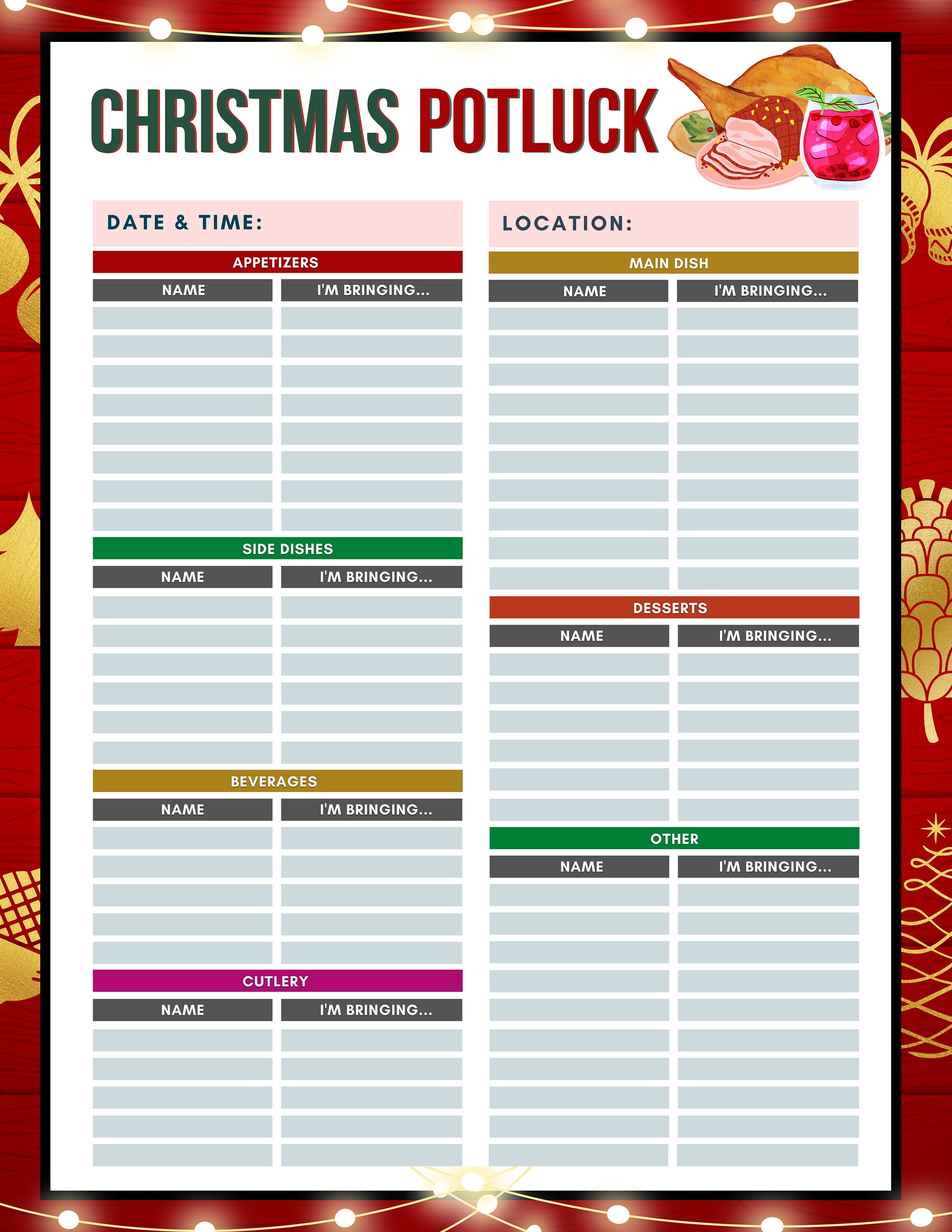 Christmas Potluck Sign up Sheet Google Slides Editable - Etsy