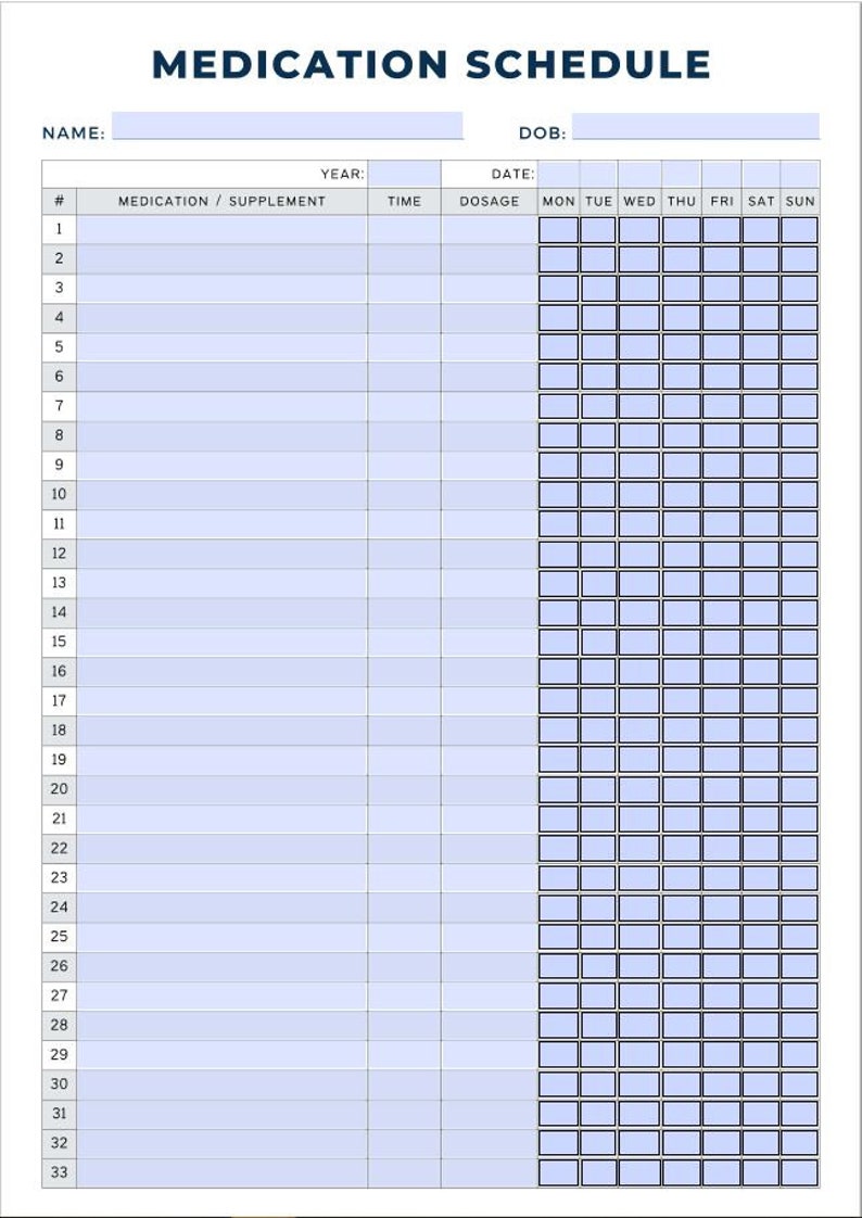Medication Schedule Printable, Editable PDF, Goodnotes Template ...