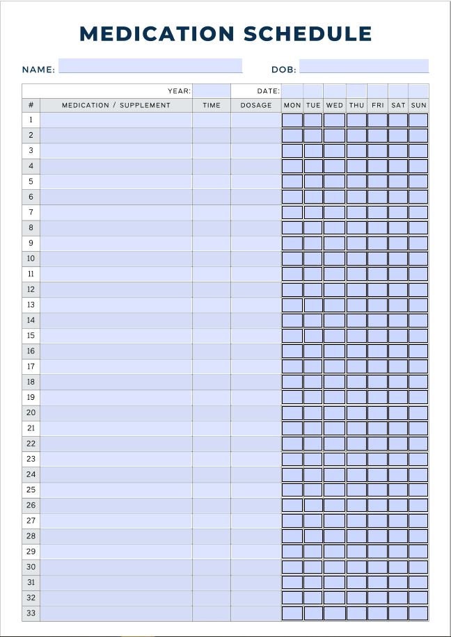 Medication Schedule Printable, Editable PDF, Goodnotes Template ...