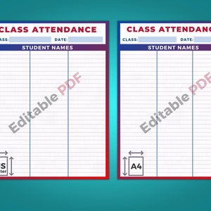 Editable Class Attendance, Attendance Sheet Printable, Attendance ...