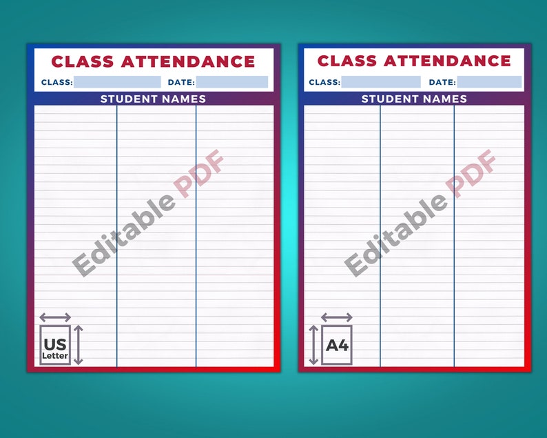 Editable Class Attendance, Attendance Sheet Printable, Attendance ...