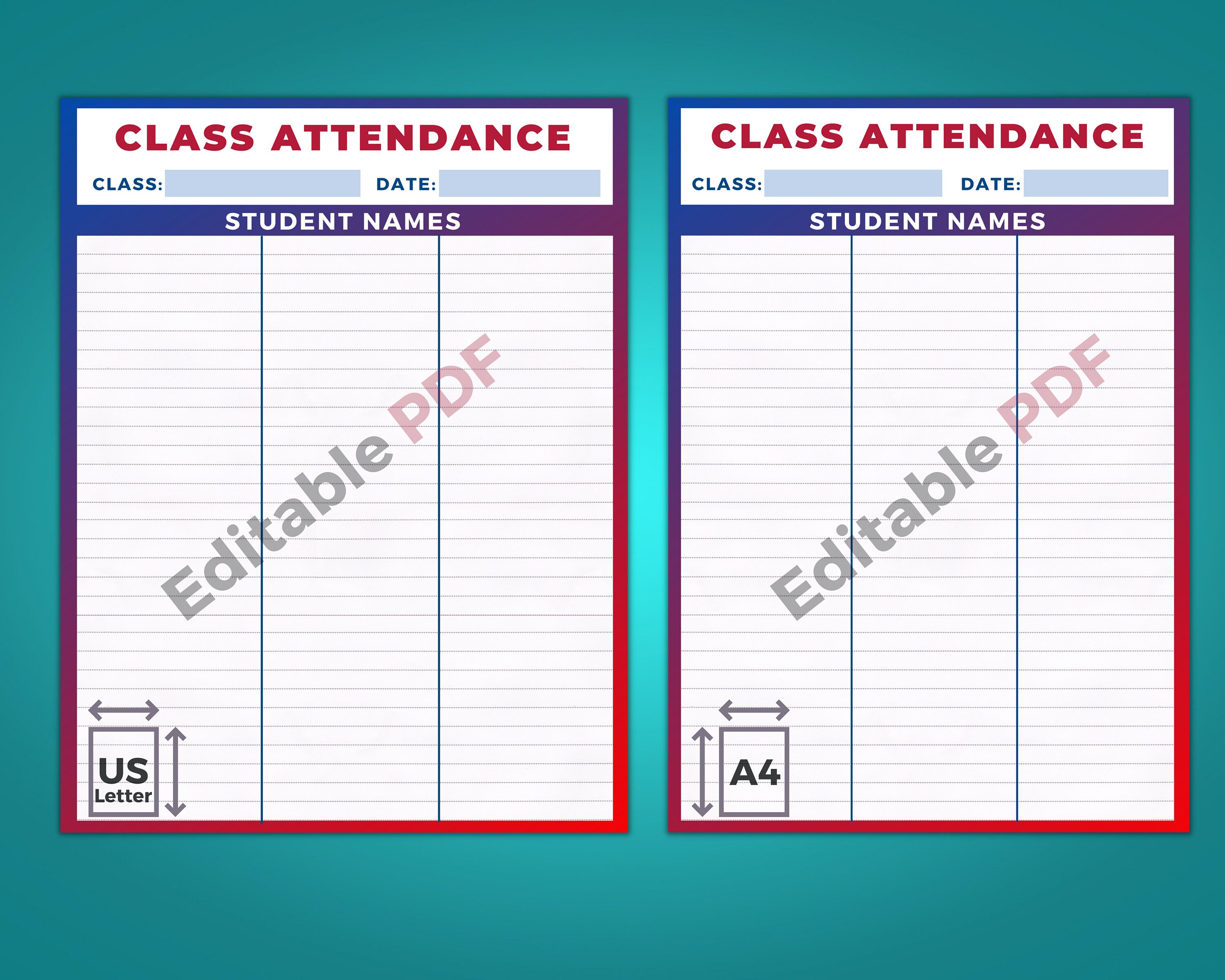 Editable Class Attendance, Attendance Sheet Printable, Attendance ...