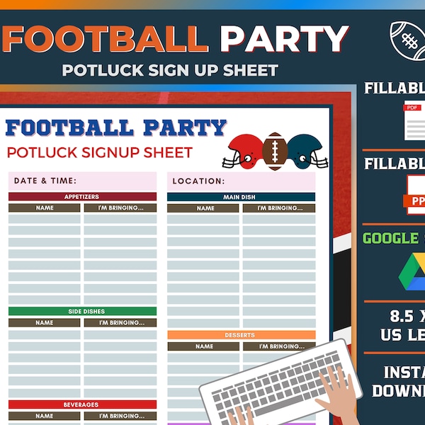 Football Party Sign up Sheet - Etsy