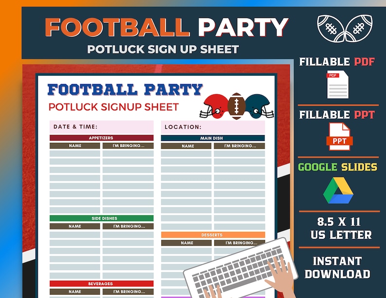 Football Party Printable, Potluck Sign up Sheet, Google Slides ...