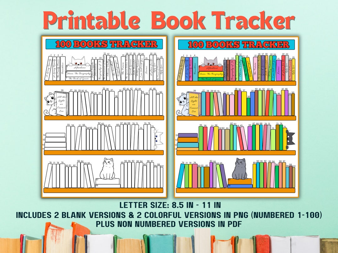 Printable Book Tracker, 100 Bücher, 4 in 1 Buch Tracker, 2 leere & 2 ...