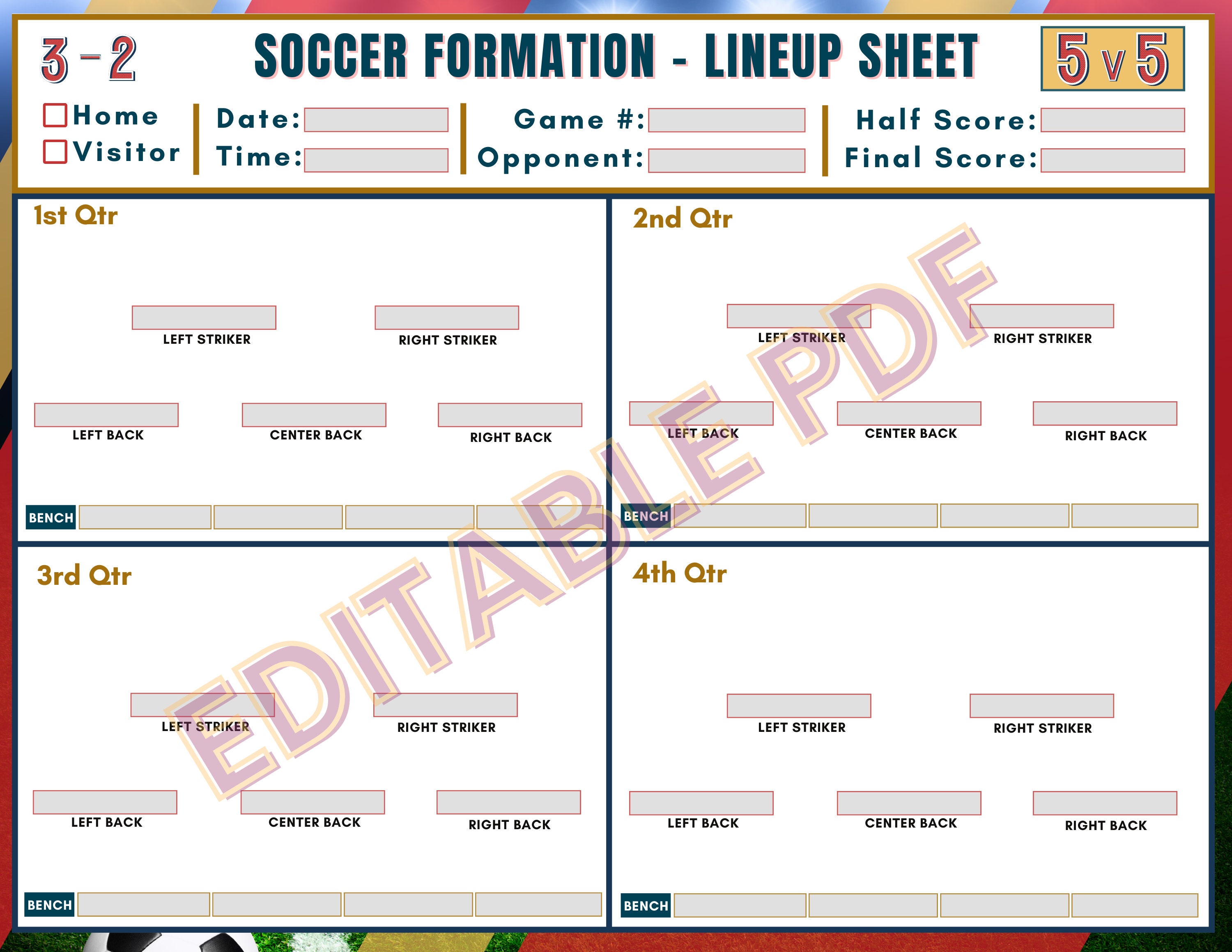 5v5 Soccer Formation Lineup Sheet, Soccer Season, Soccer Planner ...
